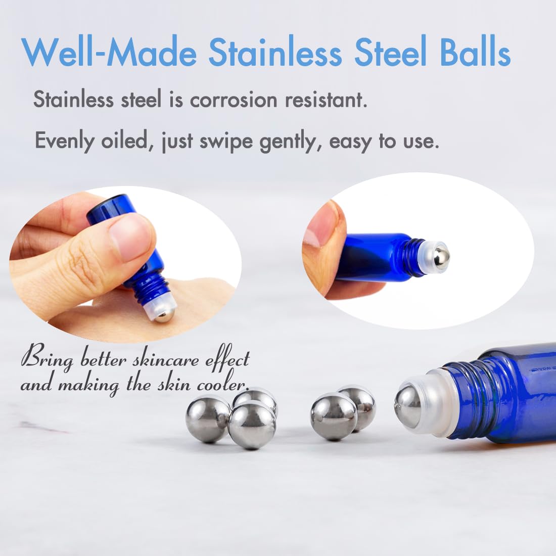 ZEJIA 3ml Roller Bottles 24Pack Cobalt Blue Thick Glass Essential Oil Roller Bottles Stainless Steel Roller Ball with 2 Droppers