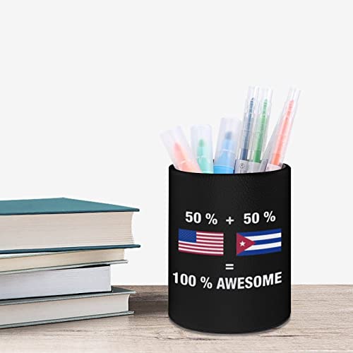 American Cuba Awesome Flag Pen Holder PU Leather Pencil Cup Cute Desk Organizer Makeup Brush Box for Home Office