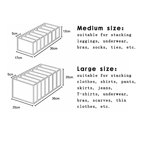 Wardrobe Clothes Organizer,7 Grids Washable Clothes Organizer for Folded Clothes, Mesh Clothes Storage Organizer Separation Box for Jeans, Leggings, Underwear, Socks, T-shirts (White, 2pc-Large)