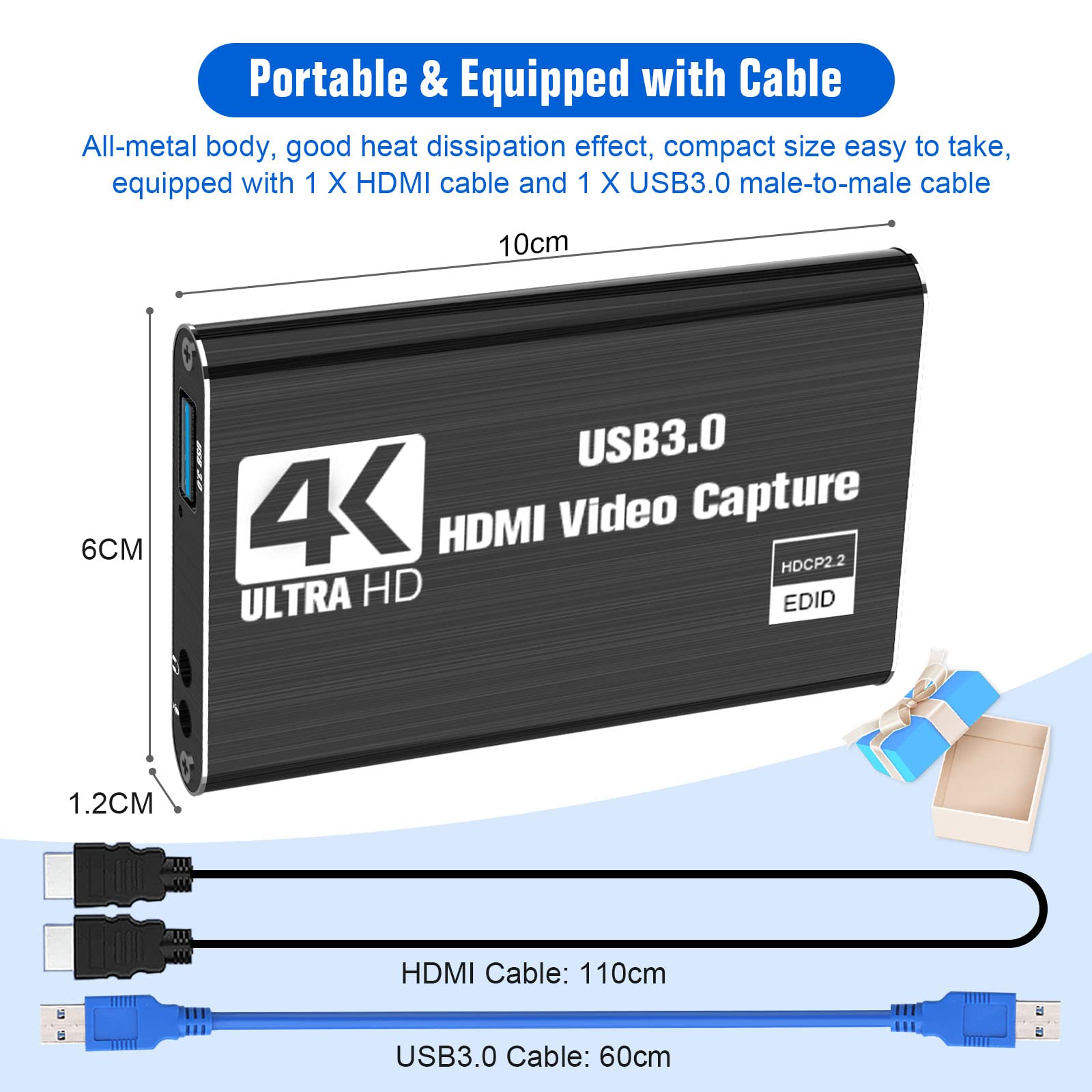 Capture Card, HDMI Video Capture Card, Switch Capture Card, HDMI to USB Game Capture Card for Streaming Video Game Recording 4K Input 1080P 60FPS Output, Video Capture Device Work with PS4/PS5/PC/OBS