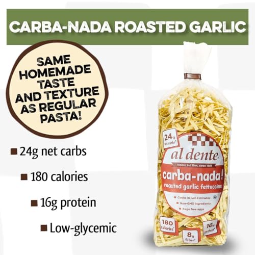 Al Dente, Carba-Nada Variety 2 Pack, Lower Carb, Egg Fettuccine & Roasted Garlic Fettuccine, Non-GMO, Homemade Taste & Texture, High Protein
