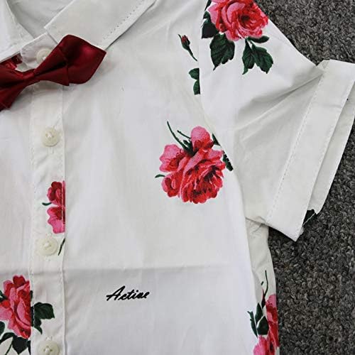 Mubineo Toddler Little Boy Kids Summer Floral Shirt Bermuda Shorts Outfit Set Clothes (White/Red, 3T)