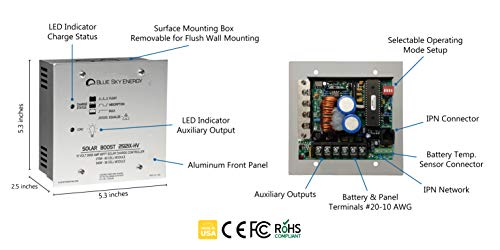 Blue Sky Energy Solar Boost SB2512iX-HV, 25A MPPT Solar Charge Controller for 12V Lead Acid Batteries. Auxiliary Output for Dual Battery Charge or 25A LVD Load Output