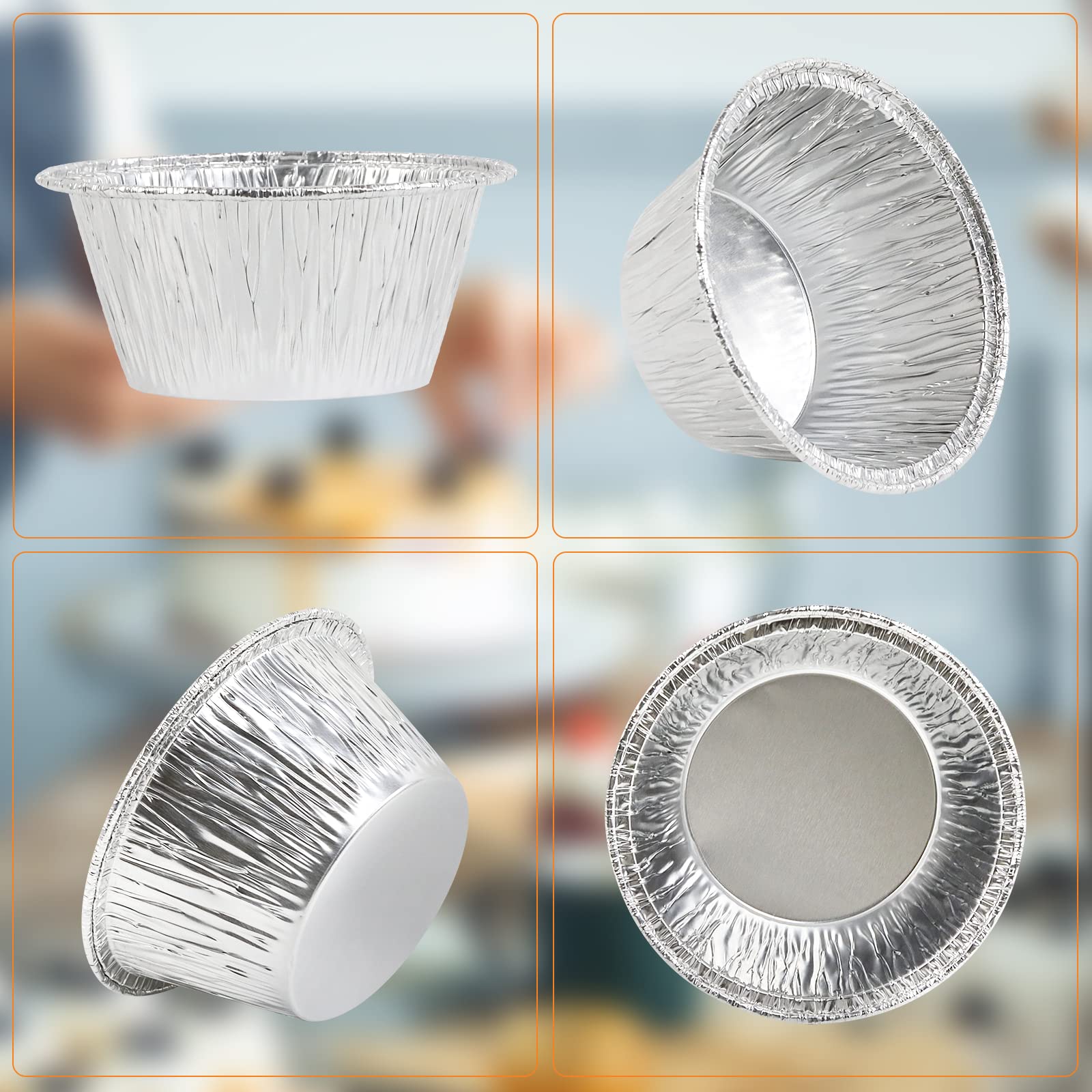 Aluminum Foil Baking Cups, Disposable Ramekin 2.4 Oz Silver Foil Cupcake liners, 200 Pcs Aluminum Baking Cups Egg Tart Liners for Baking, Cupcake, Pudding, Muffin , Creme Brulee