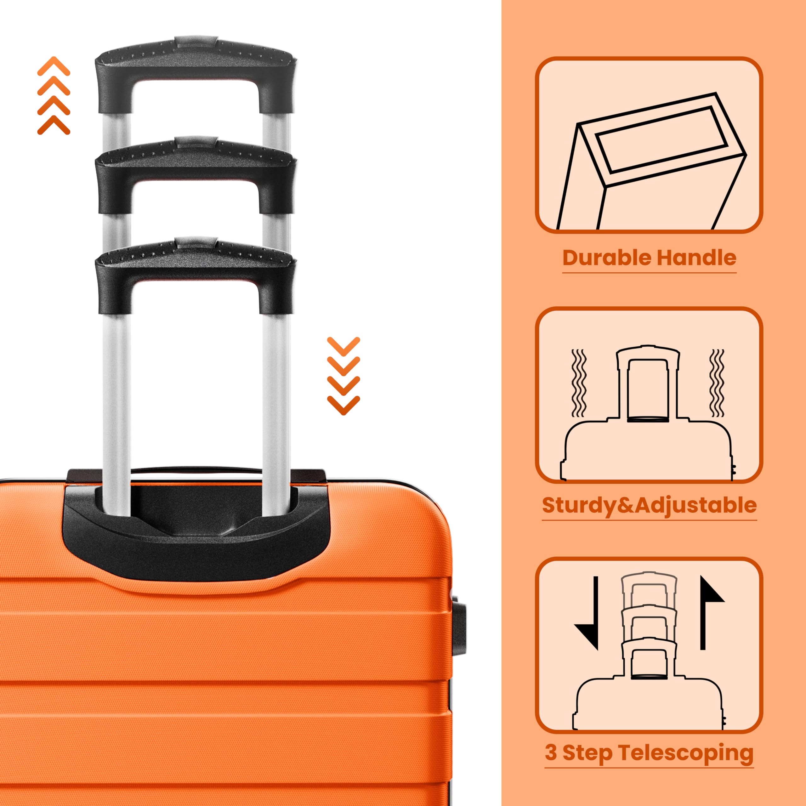 AnyZip Luggage PC ABS Hardside Lightweight Suitcase with 4 Universal Wheels TSA Lock Carry-On 20 Inch Orange