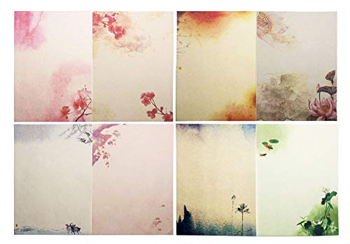 Penta Angel 32 Pcs Vintage Stationery Paper Romantic Love Letter Writing Paper Old Style Poetry Note Card Blank with 16 Cute Retro Envelopes, Stationery Paper and Envelops Set (8 styles)