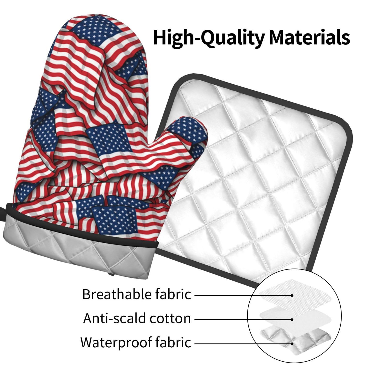 American Flag Oven Mitts and Pot Holders, Patriot Durable Insulated Kitchen Decor Accessories