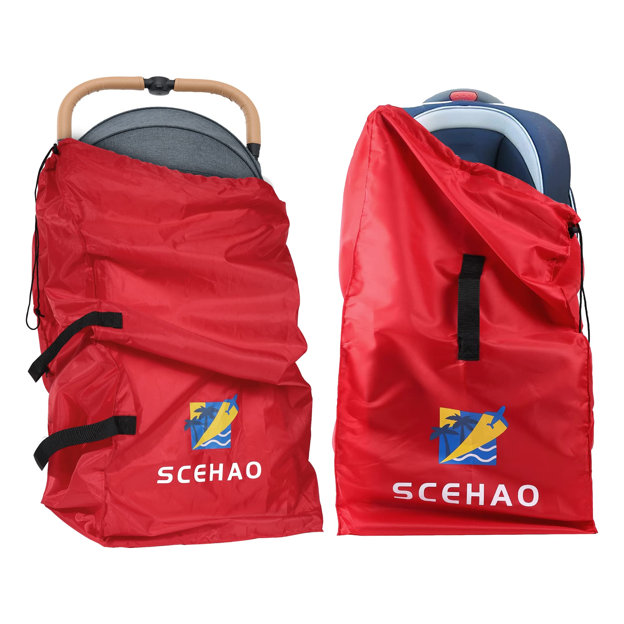 Car Seat Travel Bag and Stroller Bag for Airplane (Red Set)
