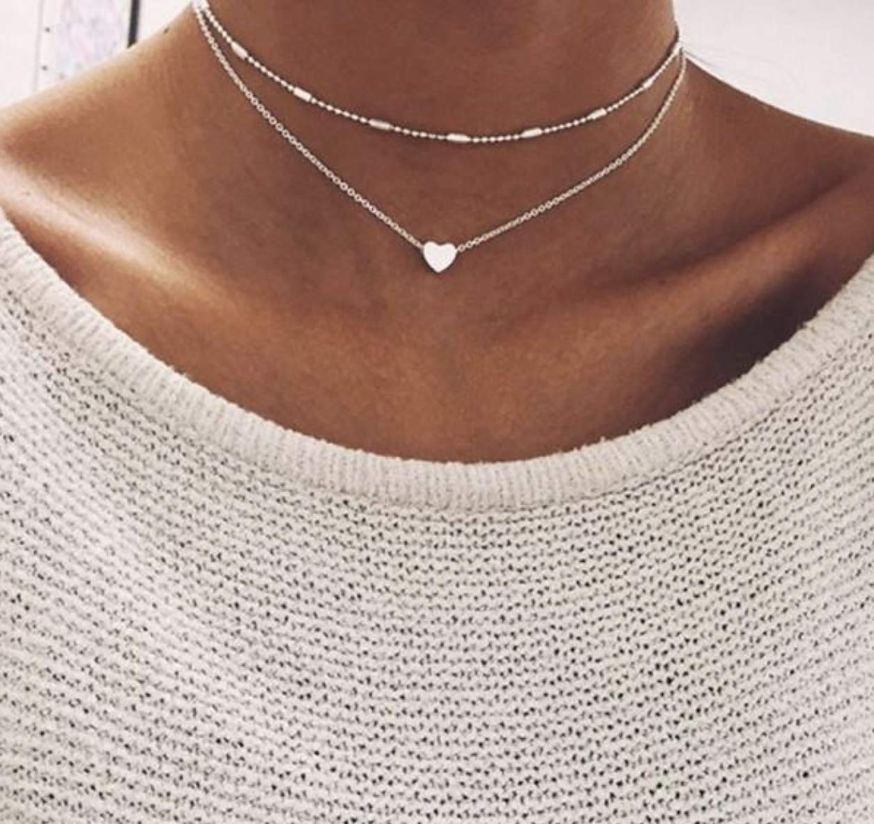 Altitude Boutique Heart Pendant Necklace for Women | Silver Plated Choker Necklace | Dainty Hypoallergenic Adjustable Chain 15in-18in (Silver)