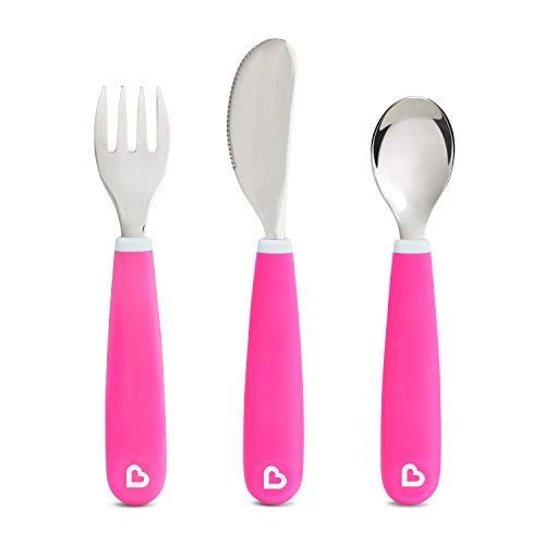 Munchkin® Color Me Hungry 7pc Toddler Feeding Supplies Set, Includes Plates, Bowl, Open Cup and Utensils in a Gift Box, Pink
