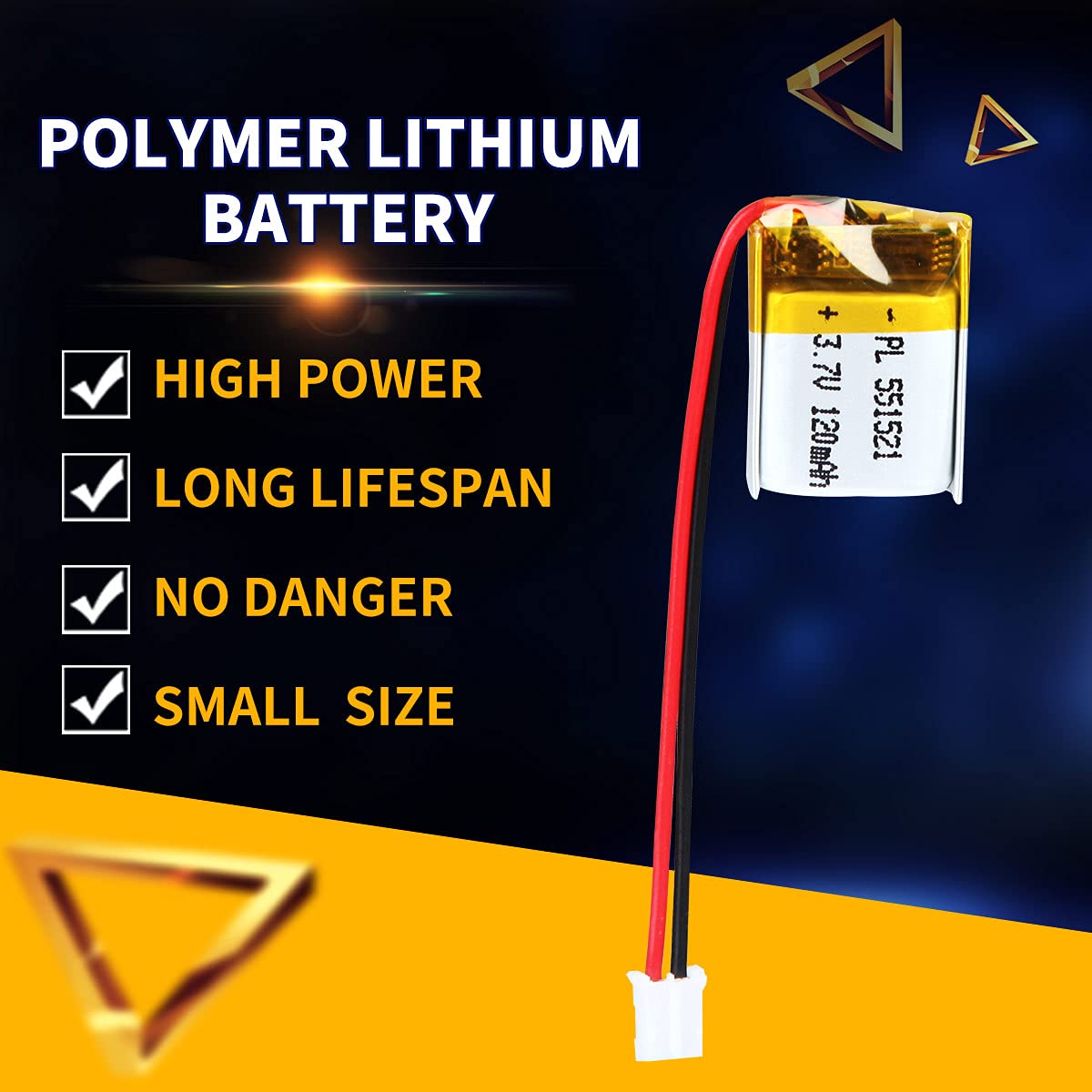 YDL 3.7V 120mAh 551521 Lipo battery Rechargeable Lithium Polymer ion Battery Pack with JST Connector