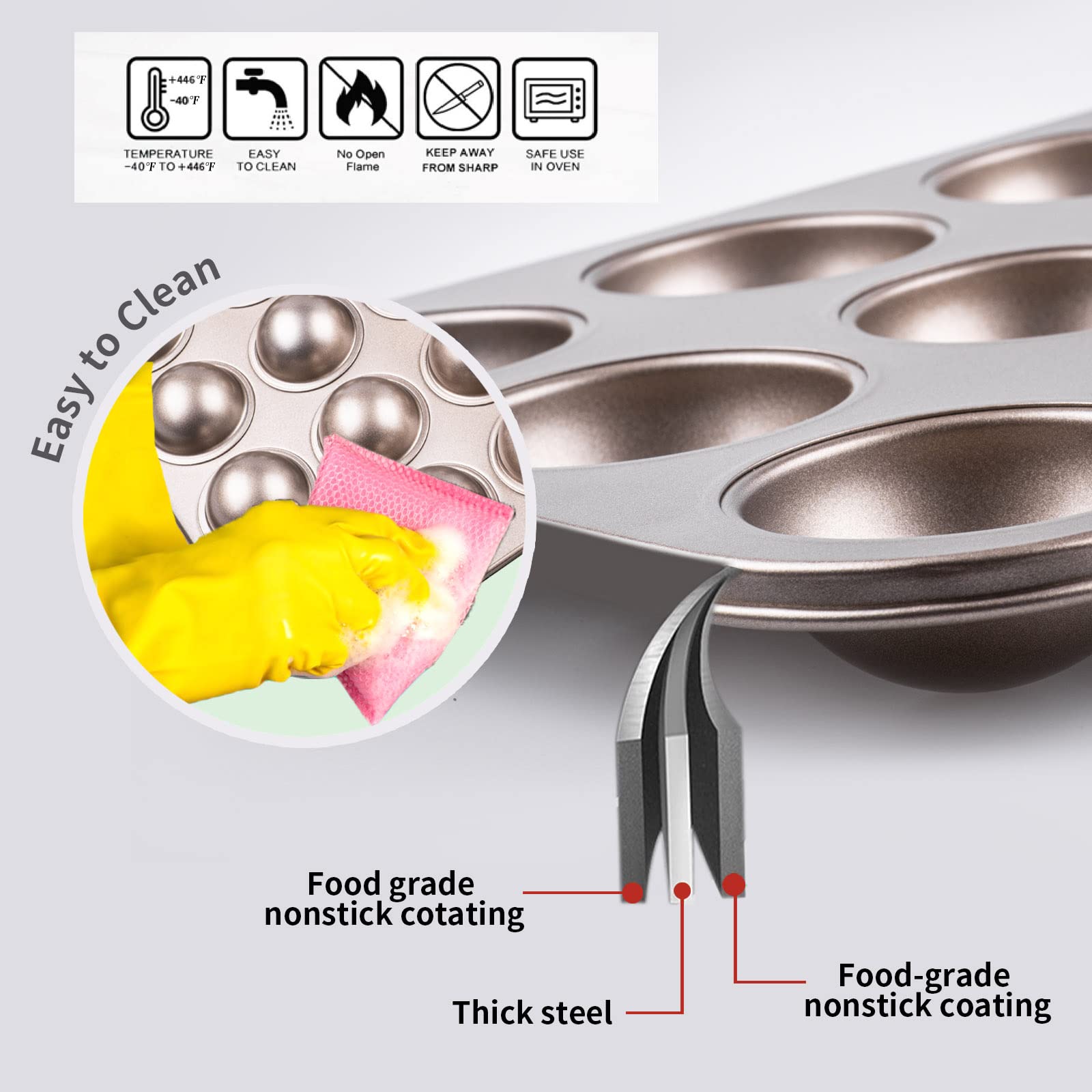 Yomvzake Donut Hole Baking Pan Set of 2, Mini Cake Pop Round Sphere Baking Mold Semi Sphere Tray Non-stick 1-3/4" Bite Size Half Ball Eyeball Cakes For Halloween Christmas Baking
