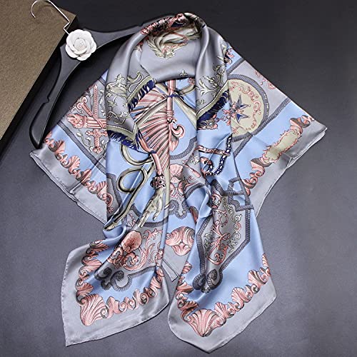 ANDANTINO 100% Pure Mulberry Silk Scarf 43" Large Square Lightweight Headscarf& Shawl–Women Hair Wraps-With Gift Packed (Light Blue)