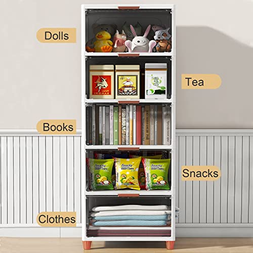 Plastic Storage Bins - 5 Drawers Flip Open Storage Bins, Plastic Home Storage Organizer, Tall Organizer Tower for Bedroom, Bathroom, Office, Laundry, Kitchen, Craft Room, Nursery and School Dorm