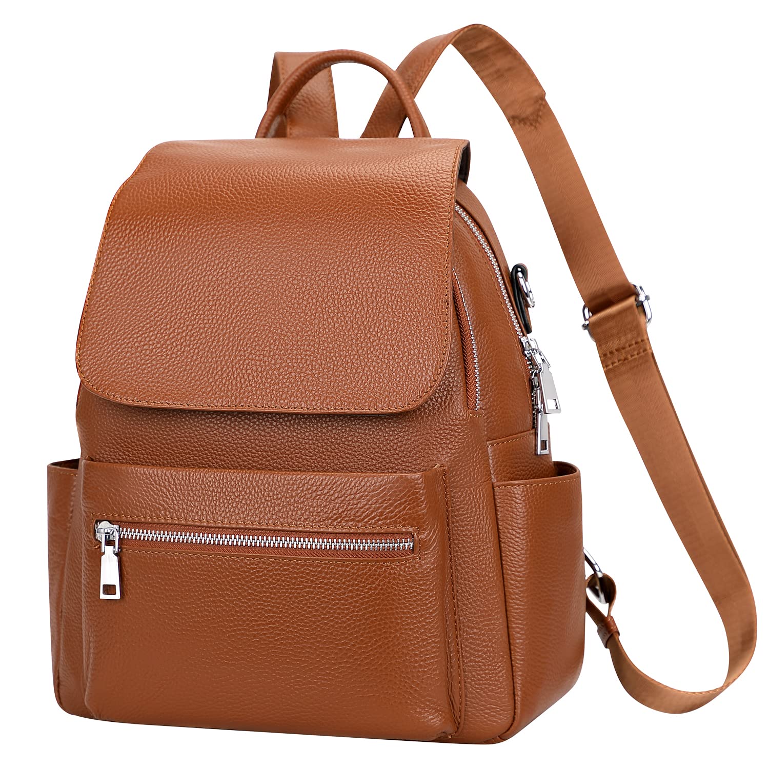 ALTOSY Genuine Leather Backpack Purse for Women Convertible Shoulder Bag Fashion Rucksack Backpack with Flap(A138 Brown)