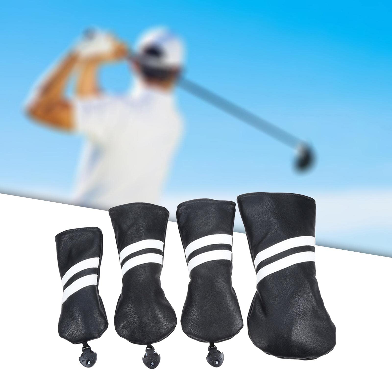 AMLESO Set of Golf Headcovers Golf Headcovers Waterproof Covers with Tags Driver Woods Headcovers Golf Wood Covers Accs, Black