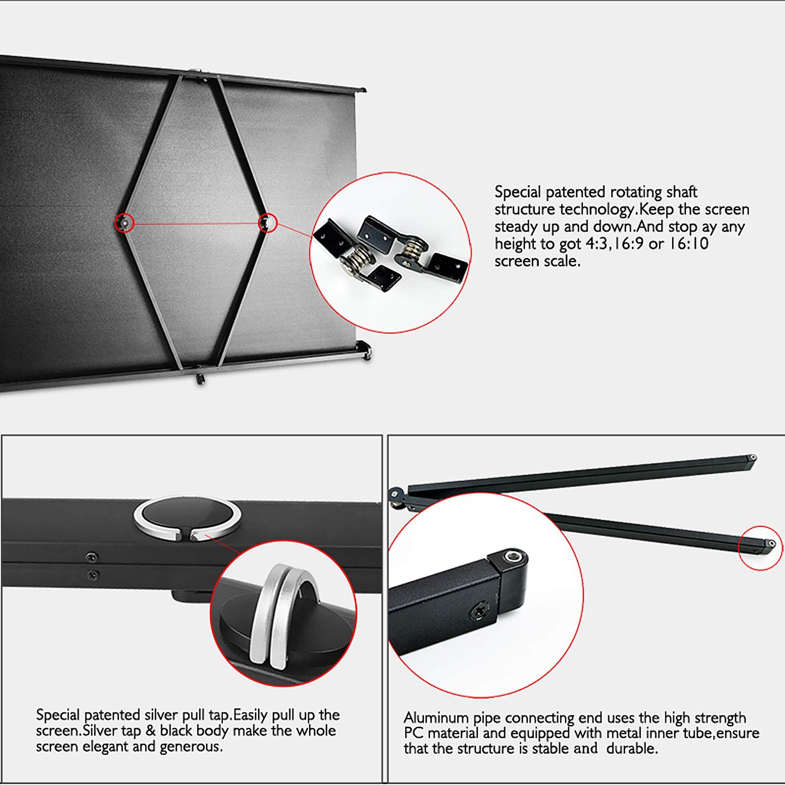 APAINI 50-inch Projector Screen 4:3 Tabletop Projection Screen Manual Pull Up Folding Projecting Screen Home Theater for DLP Projector