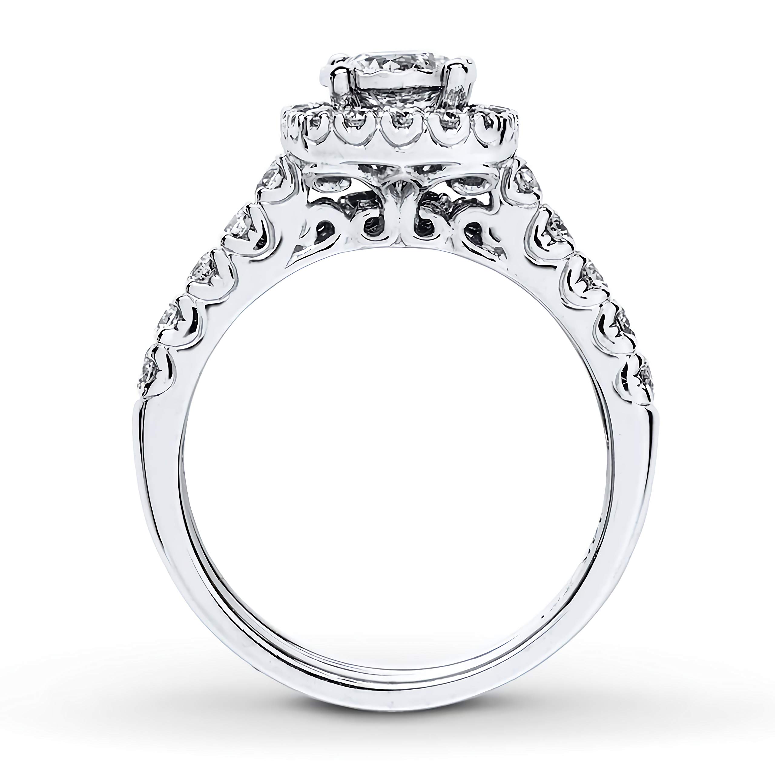 AHTAMOS Bridal Set 2 CT TW Round-Cut Moissanite Engagement Rings for Women Silver Size 5.5