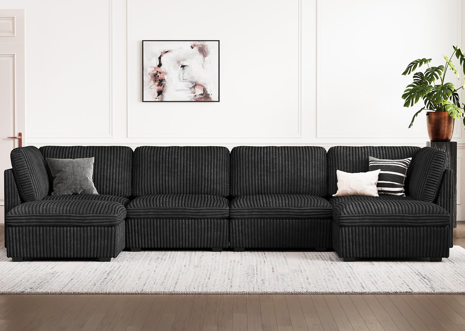 Belffin Oversized U Shaped Modular Sectional Sofa 6 Seat Corduroy Cloud Modular Couch with Storage Sectional Couches for Living Room Black Couch