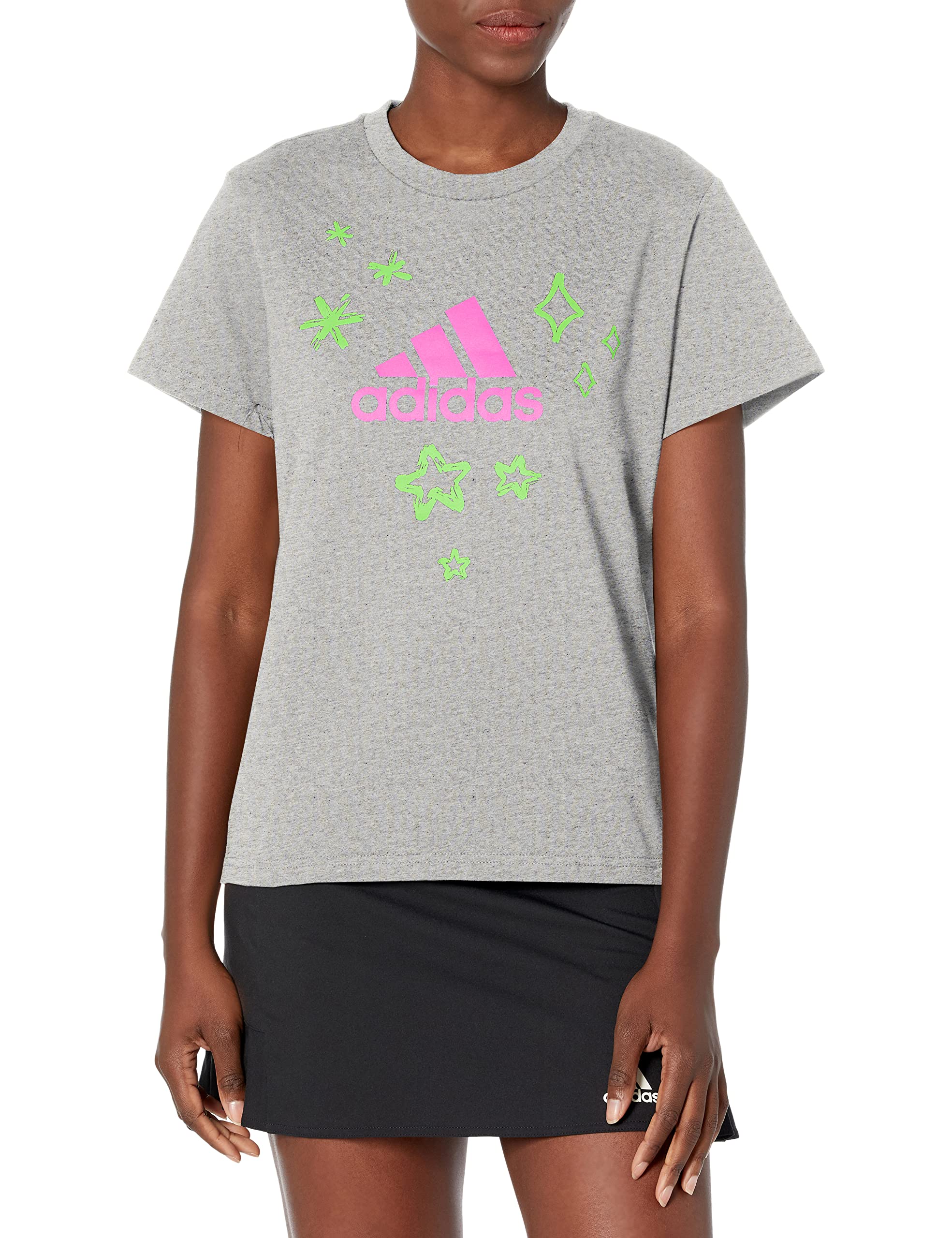 adidas Women's Girls on The Run T-Shirt, Medium Grey Heather, X-Large