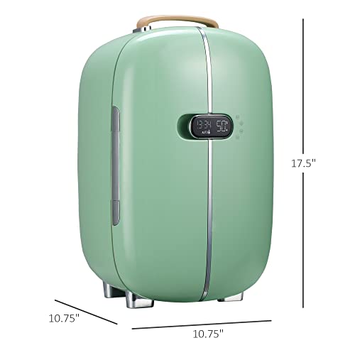 HOMCOM Portable Skincare Fridge, 12L Mini Fridge for Bedroom, Office, Dorm and Car, Thermoelectric Cooler and Warmer Refrigerator for Beauty, Makeup and Cosmetics, Green