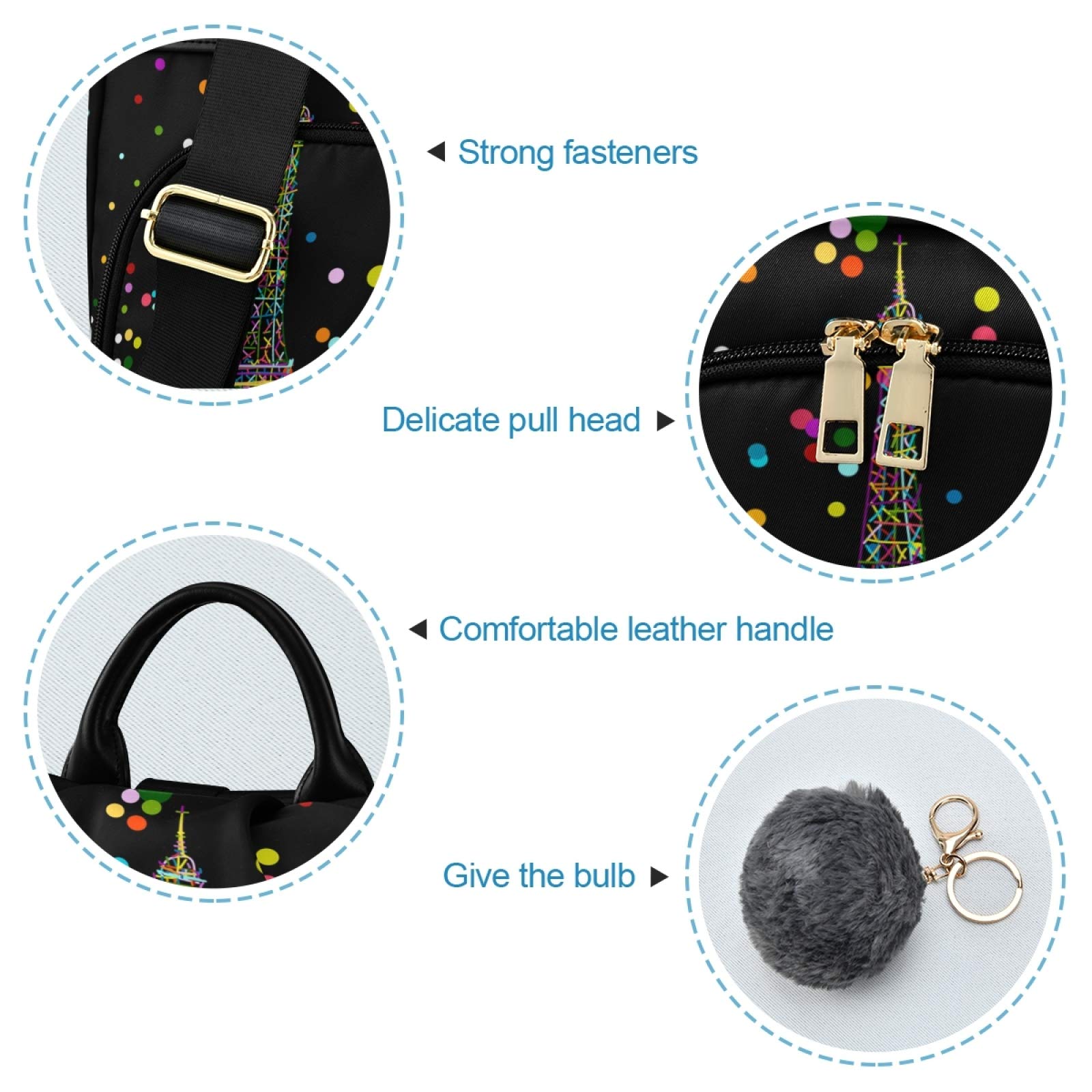 ALAZA Night Paris Eiffel Tower Colorful Polka Dot Backpack Purse for Women Anti Theft Fashion Back Pack Shoulder Bag