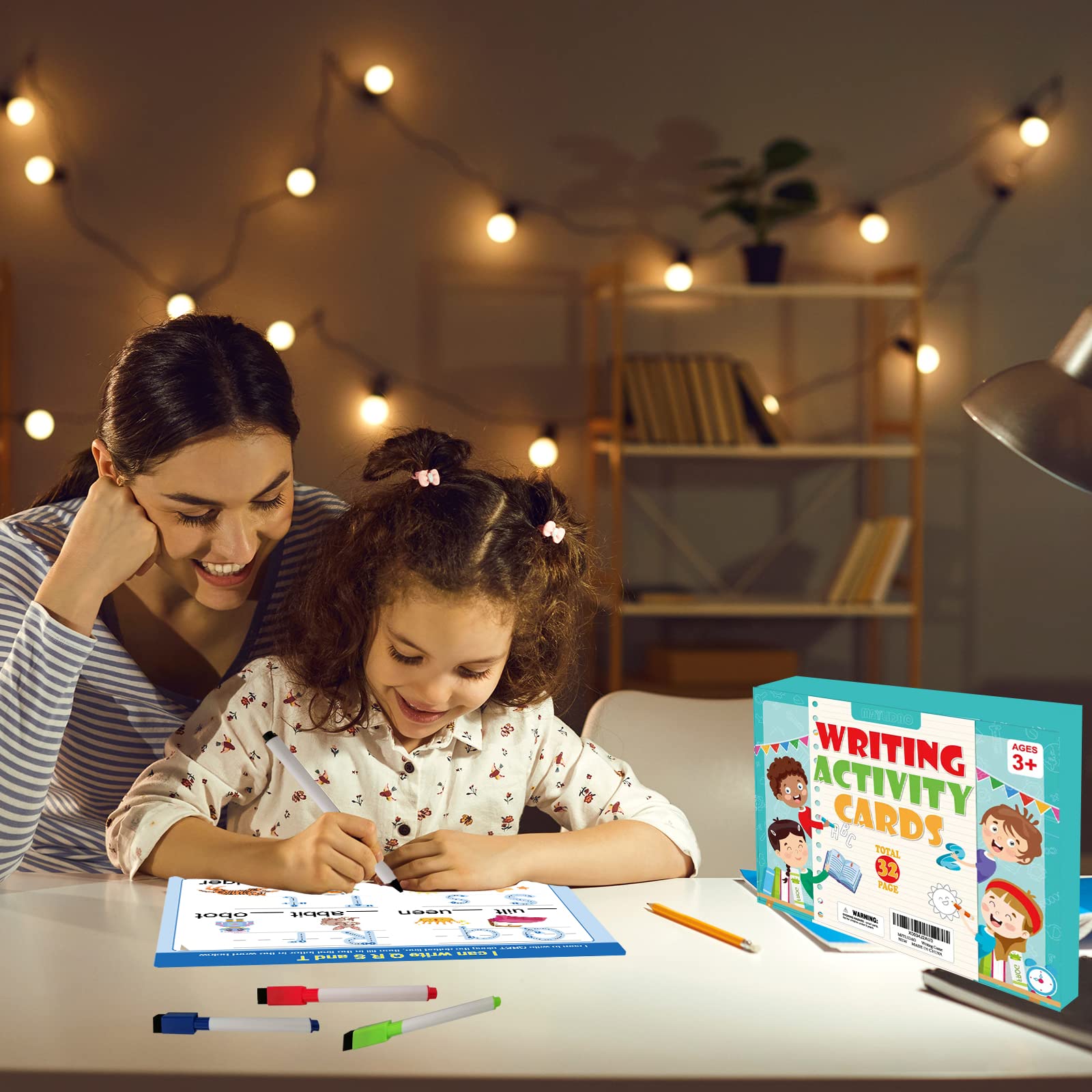 Preschool Learning Activities Educational Games, Busy Book-Learn Alphabet Number Line Tracing Drawing with 16 Activity Mats 4 Markers Montessori Toys For Toddlers Homeschool Supply Ideal Gift For Kids