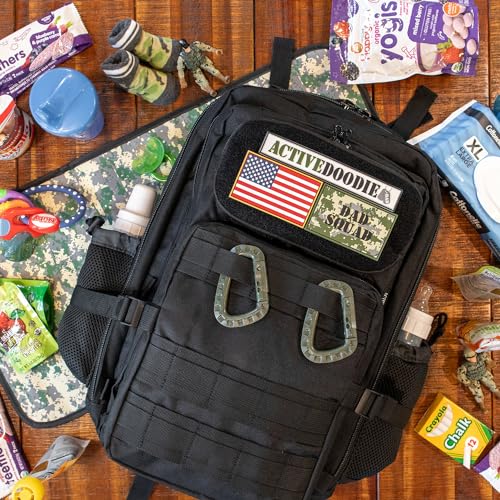 ActiveDoodie Dad Gear - Dad Diaper Bag for Men with Waterproof Changing Pad, Removable Dad Patches, Mens Diaper Bag, Black