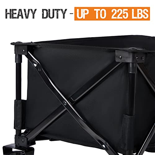 PORTAL Collapsible Folding Utility Wagon, Foldable Wagon Carts Heavy Duty, Large Capacity Beach Wagon with All Terrain Wheels, Outdoor Portable Wagon for Camping, Garden, Shopping, Groceries, Black