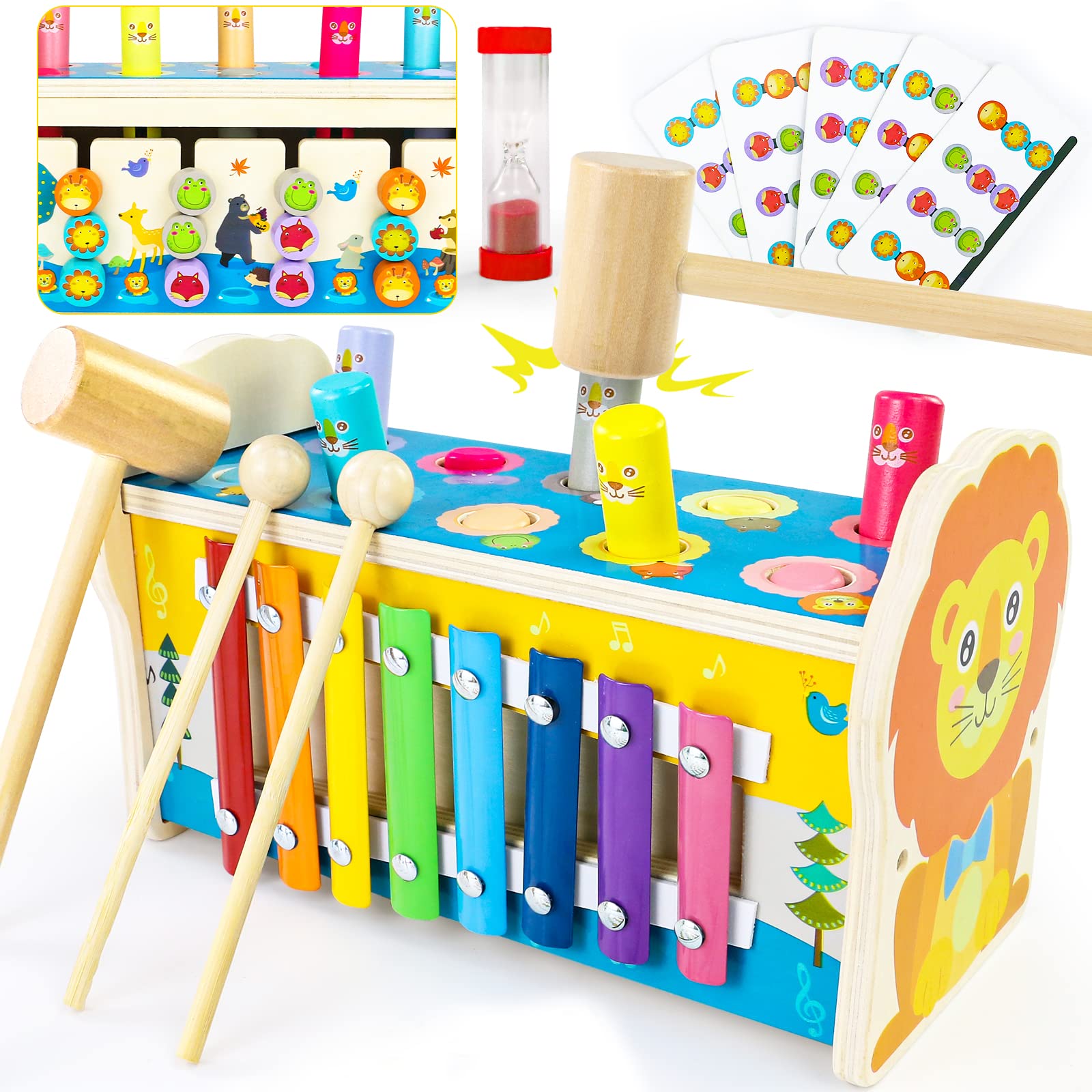 Fajiabao Montessori Toys for 1 2 Year Old Wooden Hammering Pounding with Xylophone Toddlers Learning Developmental Activity Game Birthday Gifts for Boys Girls Age 1 2 3 4