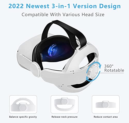 Saqico Head Strap for Oculus Quest 2, 3-in-1 Adjustable Halo Headband, Replacement for Elite Strap, Enhanced Comfort and Gaming Immersion VR Accessories Compatible with Oculus/Meta Quest 2