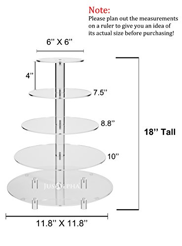 Jusalpha 5 Tier Round Acrylic Cupcake Stand-Cake Stand-Dessert Stand, Cupcake Tower 5RFs (5 Tier with Base)