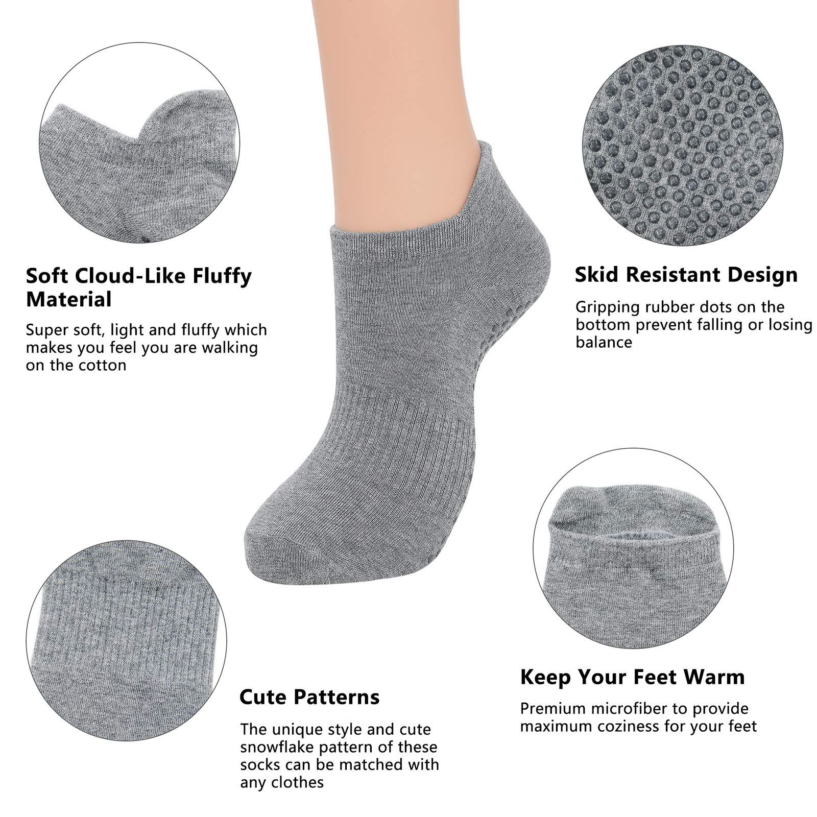 American Trends Women's Non Slip Ankle Socks, Grey-1 Pair, Grip Socks for Running, Yoga, Pilates, Hospital Slipper, Compression, 1 Pair