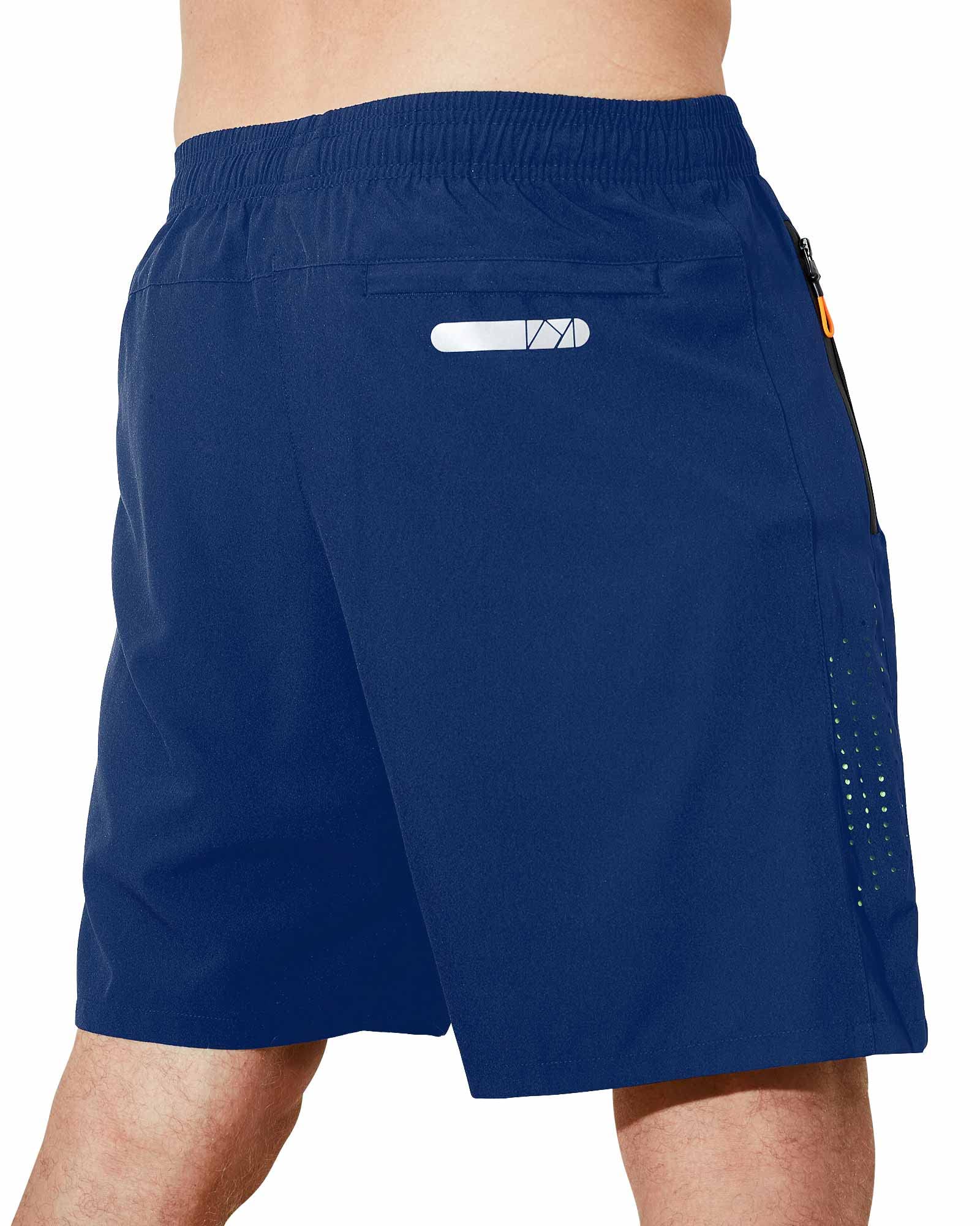 Aegnor Men's Athletic Shorts with Zipper Pockets Quick Dry Shorts Lightweight Workout Basketball Training Running Gym Shorts Blue