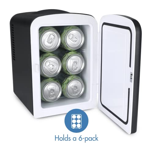PERSONAL CHILLER Portable Mini Fridge Cooler and Warmer, 4 Liter Capacity Chills Six 12 oz Cans, Snacks, and Skincare Products, A/C Operation, 100% Freon-Free