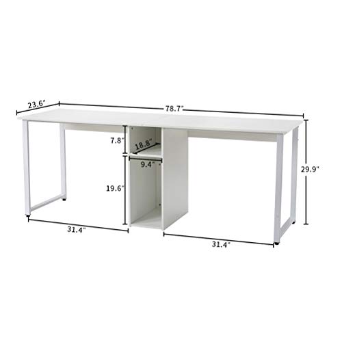 APERSUN Home Office 2-Person Desk - Large Double Computer Desk Workstation Storage & Cabinet, Writing Table Desk for Home Office - White
