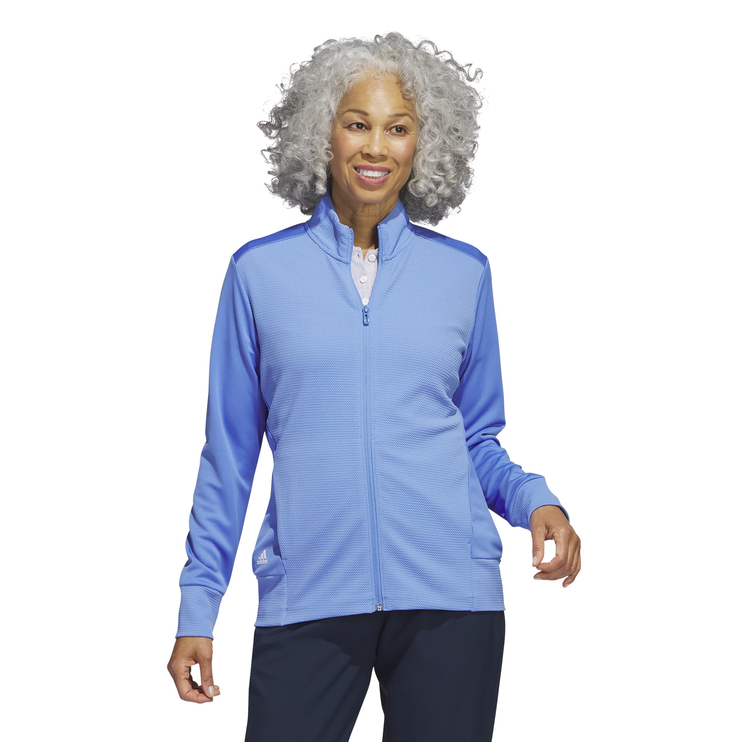 adidas Women's Standard Textured Full Zip Jacket, Blue Fusion, Medium