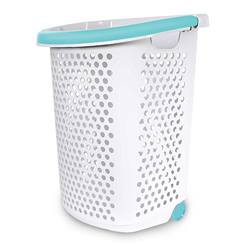 Home Logic 2.0-Bu. Rolling Laundry Hamper Container Bin Storage in White Features Pop-Up Handle, Hole Pattern for Ventilation, Built-in Wheels to Maneuver (1, 2.0-Bu.)