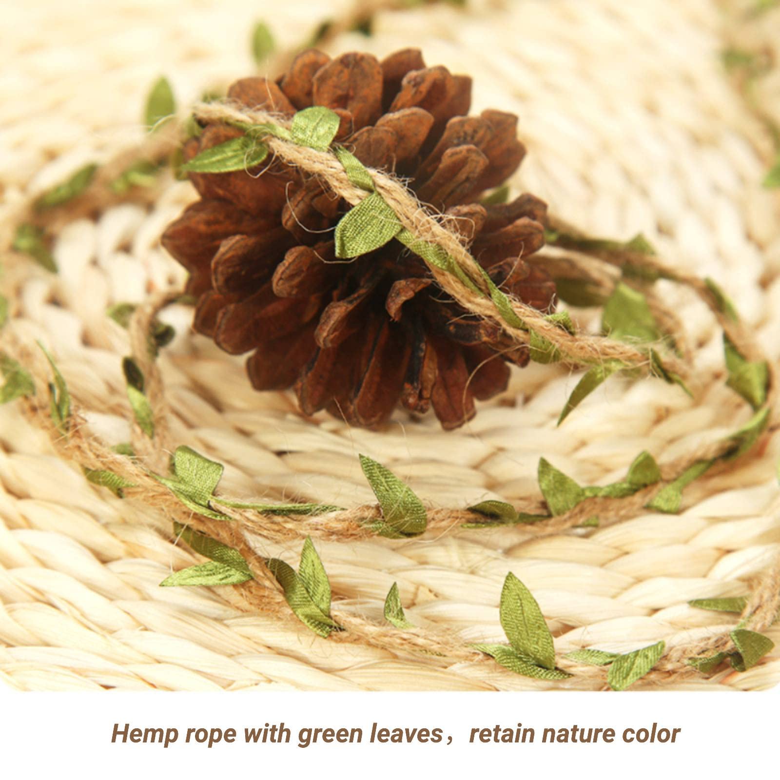 KELLYJIA 4 Pack Green Leaf Ribbon Burlap Twine, 5MM Jungle Vines Hemp Rope Decoration Garland for Crafts Gift Wrapping Party Wedding Home Garden