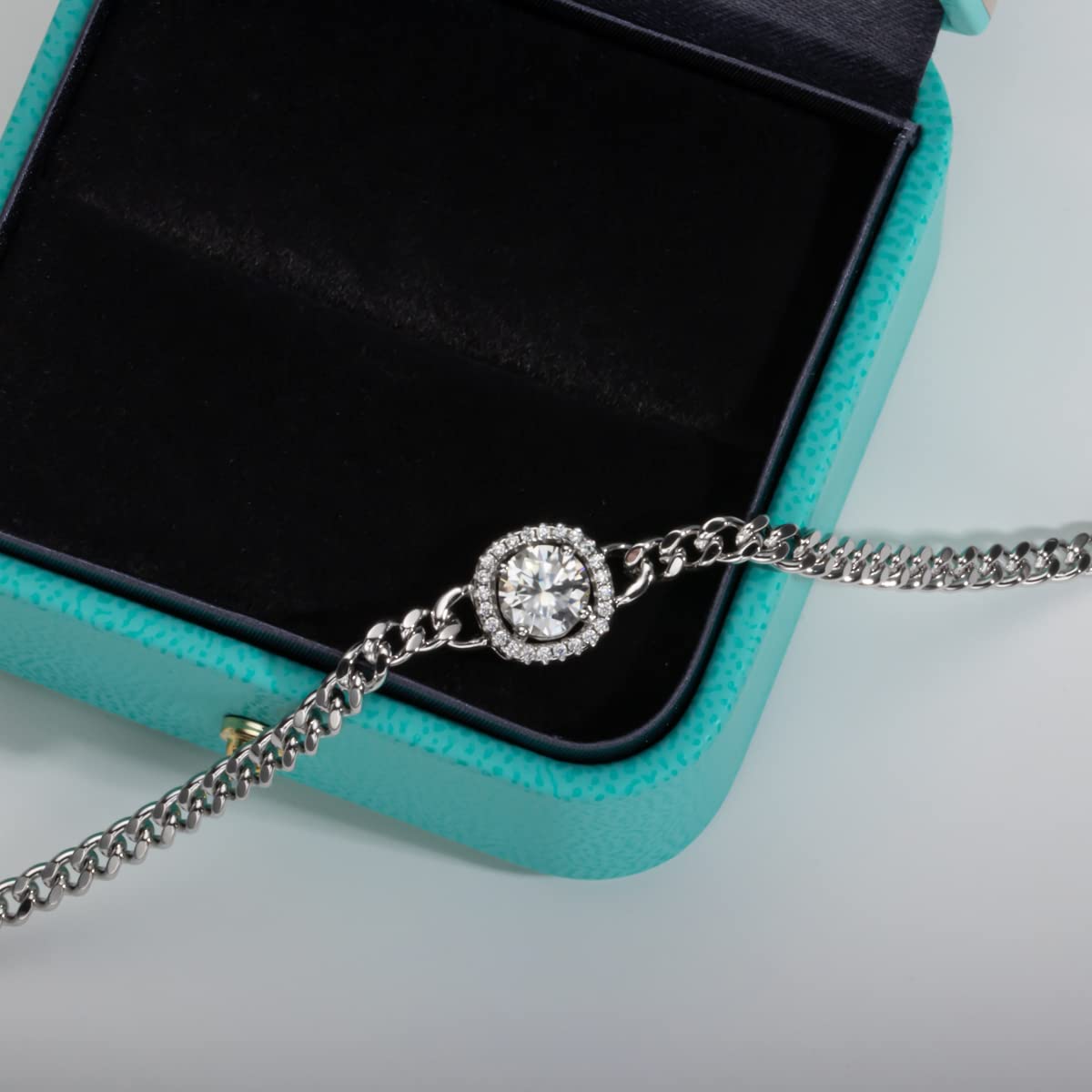AnuClub Moissanite Cuban Bracelet,1ct D Color Lab Created Diamond 925 Sterling Silver Adjustable Bracelet, Christmas Gift for Women With GRA Certificate