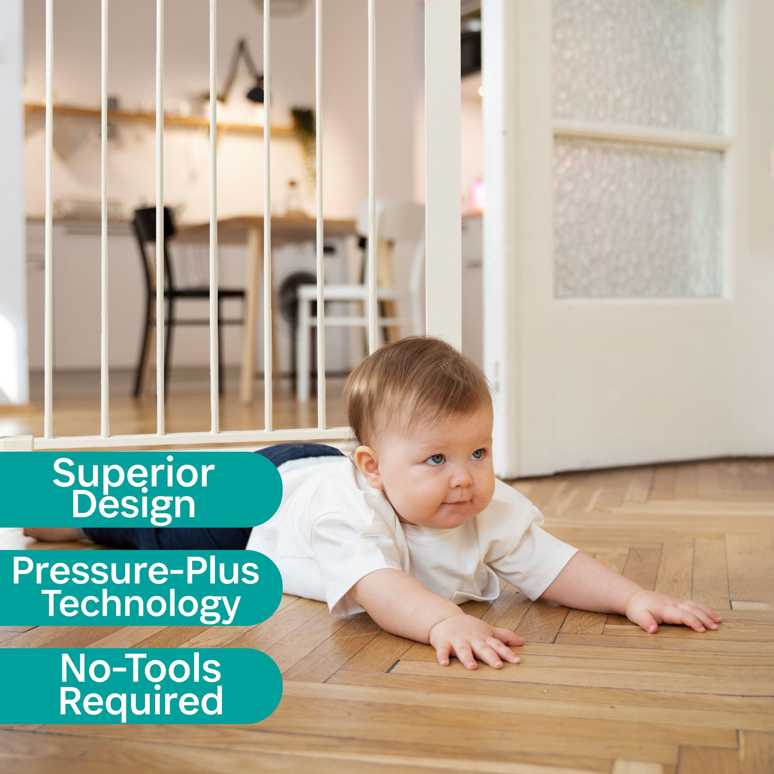 KidCo Gateway Baby Pressure Gate - No Tools or Wall Cups Required, Visual Pressure Indicator, Hold Open Safety Gate - G1000, White