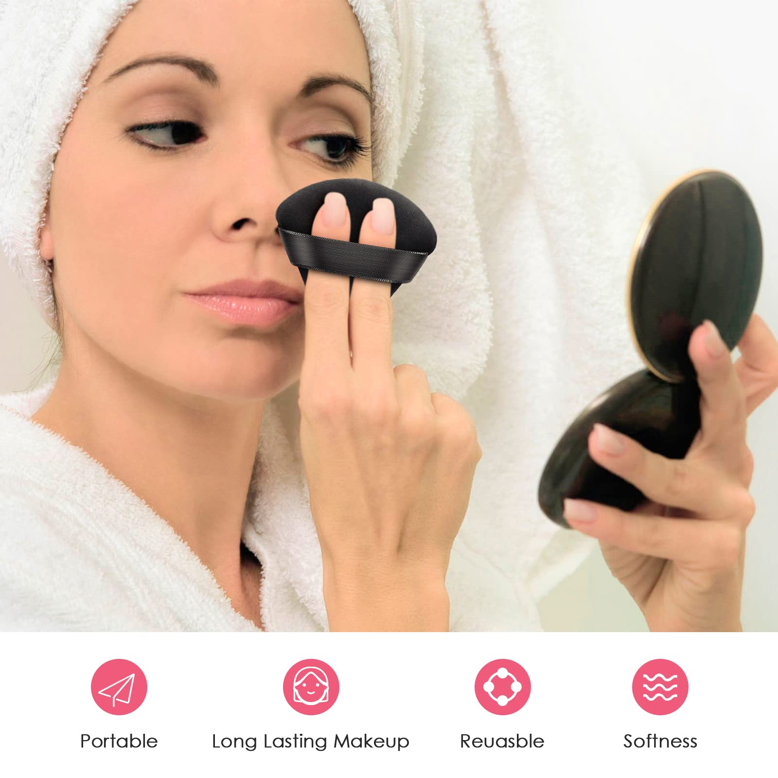 AMMON 4 Pieces Powder Puff,Triangle Soft Makeup Powder Puff,Face Makeup Sponge Puff Velour Makeup Puff for Loose Mineral Powder Cosmetic (Black)