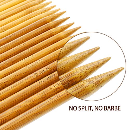 RELIAN Double Pointed , 75 Pcs Bamboo Knitting Needles Set, 15 Sizes from 2.0mm-10.0mm(8 Inches Length)+ 4Pcs Knitting Needles Point Protectors