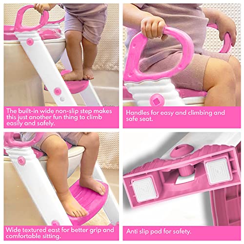 Potty Training Seat with Step Stool Ladder, Alayna Potty Training Toilet for Kids Boys Girls Toddlers Baby-Comfortable Safe Foldable Adjustable Potty Seat Trainer with Anti-Slip Pads Ladder