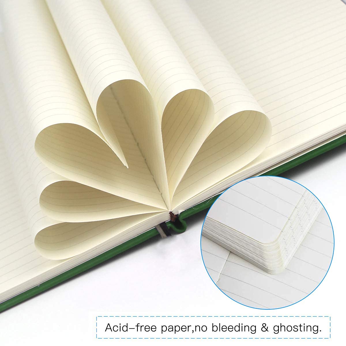 ai-natebok Hardcover Notebook Journal Lined Journal for Writing, 180° Lay Flat Design,Thick Paper with Back Pocket, Elastic Closure,192 Pages, 5.7 x 8.3 Inch (Green, Ruled)