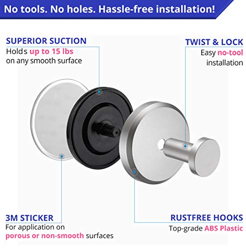 HOME SO Suction Cup Hooks for Shower, Bathroom, Kitchen, Glass Door, Mirror, Tile – Loofah, Towel, Coat, Bath Robe Hook Holder for Hanging up to 15 lbs – Waterproof & Rustproof, Chrome (2-Pack) …