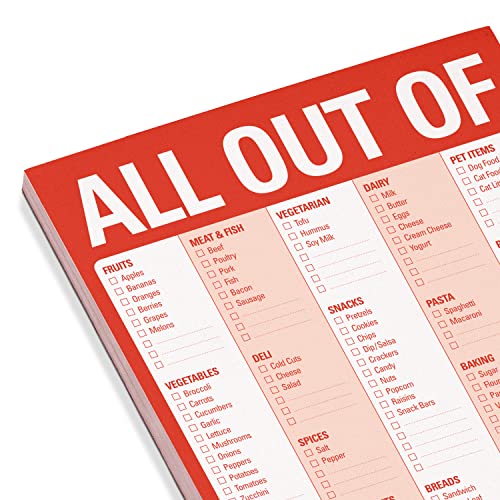 Knock Knock All Out Of Grocery List Pad (Red / Original) - All Out of Pad List & Magnetic Note Pad With Magnet, 6 x 9-inches