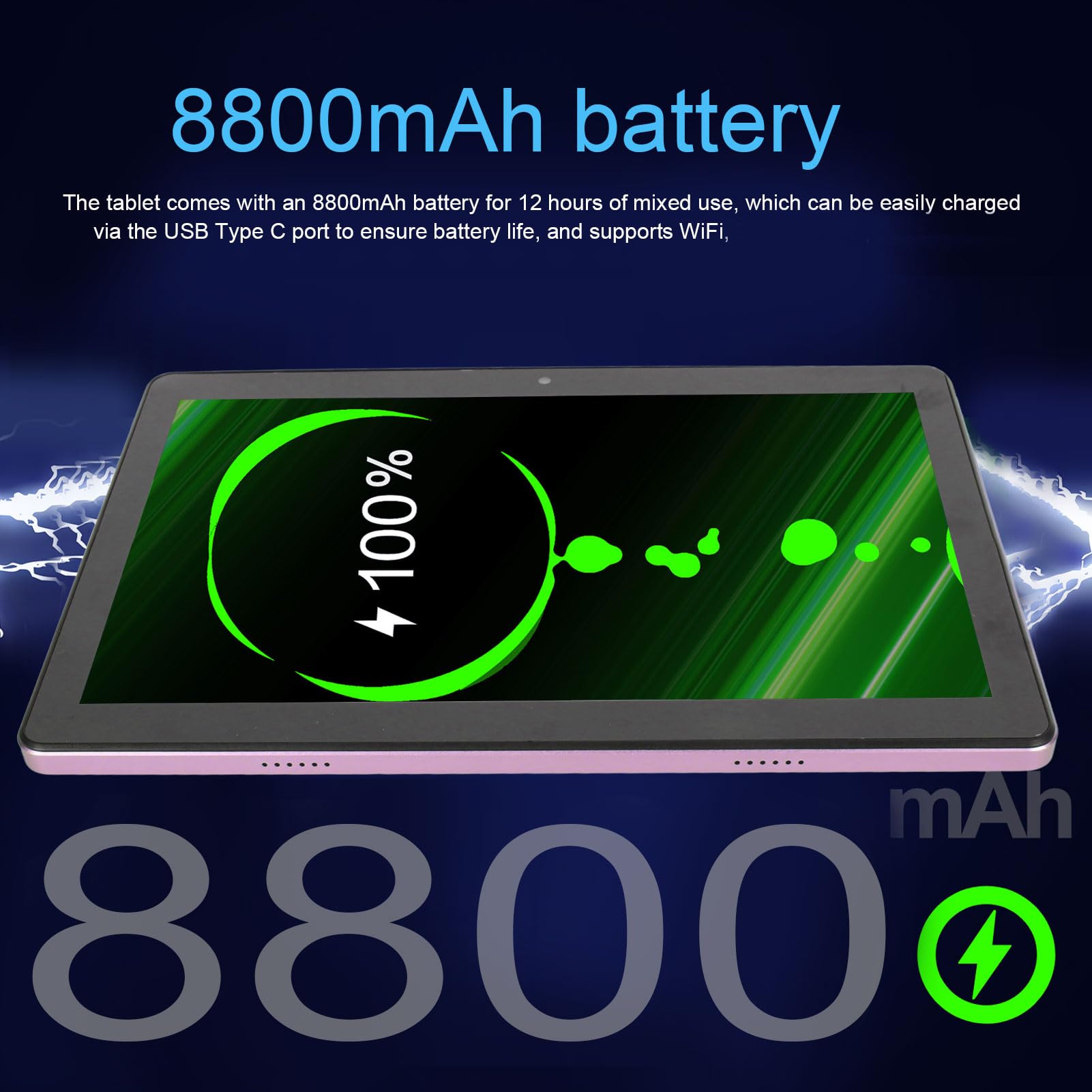 Acogedor 10.1 Inch Tablet for Android 12.0, 1920 x 1200 HD Display, 2.0 GHz Octa Core CPU, 4GB + 64GB, with Wireless Bluetooth Earphones, 8MP + 13MP, 2.4/5G WiFi, AM, FM (US Plug)