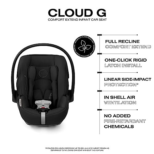 Cybex Cloud G Comfort Extend Infant Car Seat with Anti-Rebound Base, Linear Side Impact Protection, Latch Install, Ergonomic Full Recline, Extended Leg Rest, Moon Black
