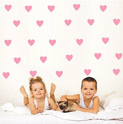 Set of 96 Pieces 2" Heart Wall Decor Sticker DIY Children's Wall Decor Decals Removable Vinyl Kids Room Baby Boys Grils Bedroom Wall Sticker (Soft Pink)